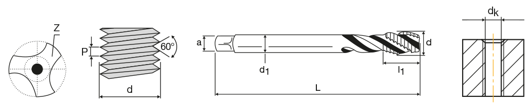 Machine taps, blind hole, metric fine pitch - DIN 374 Form C